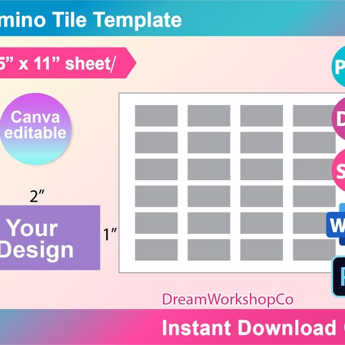 1x2 Domino Tile Template SVG DXF Ms Word Docx Png Psd - Etsy