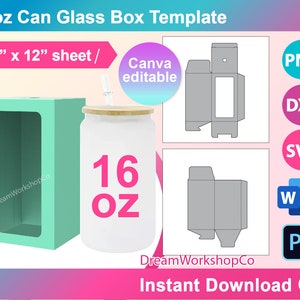 16oz Can Glass Box With Lid Template, Beer Can Glass Box, Canva, Ms ...