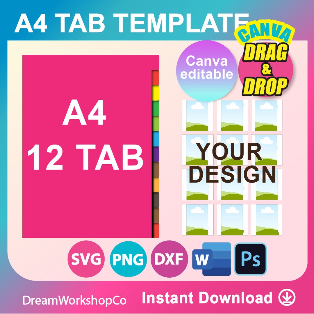 A4 Tab Template, A4 Planner Divider Template, SVG, DXF, Canva, Ms Word ...
