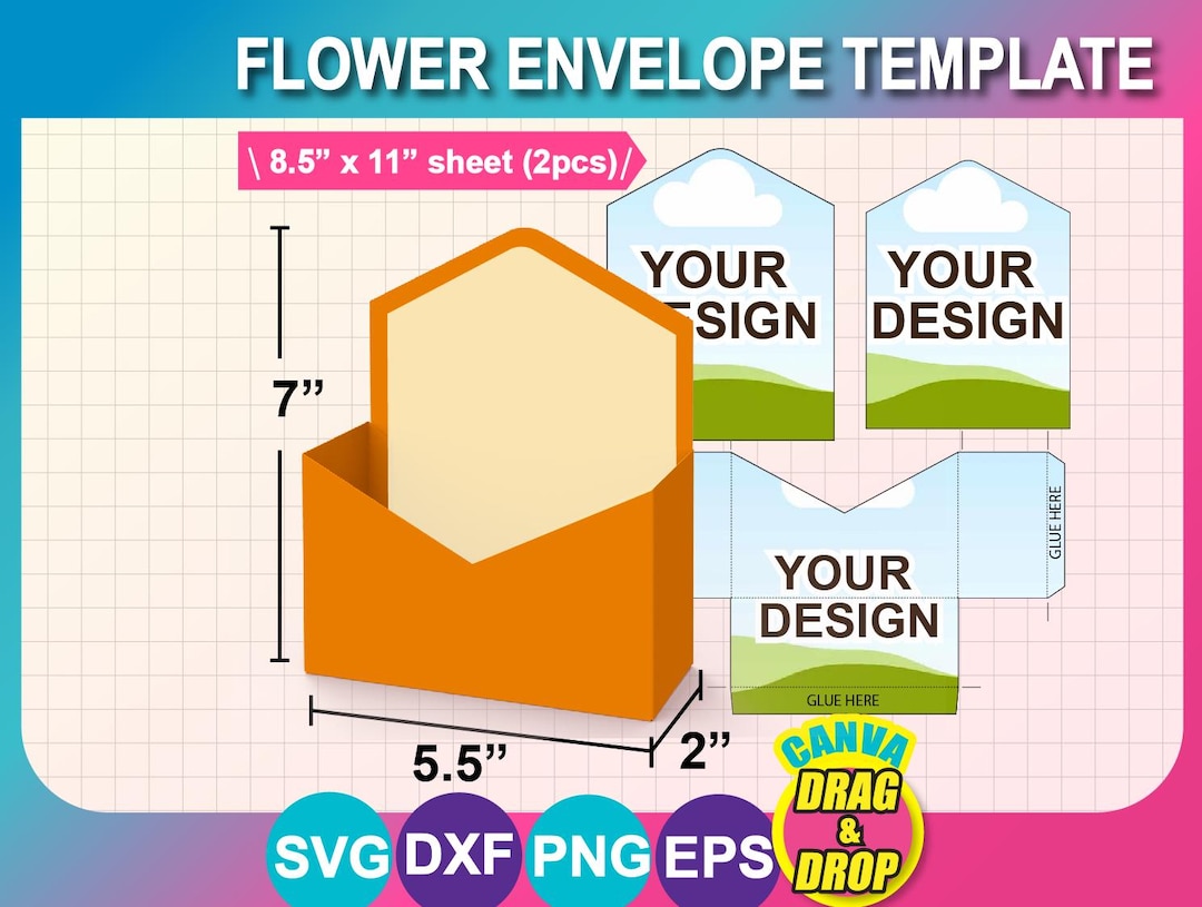 Flower Envelope Template, Canva, SVG, Png, PSD, DIY Papercraft (digital ...