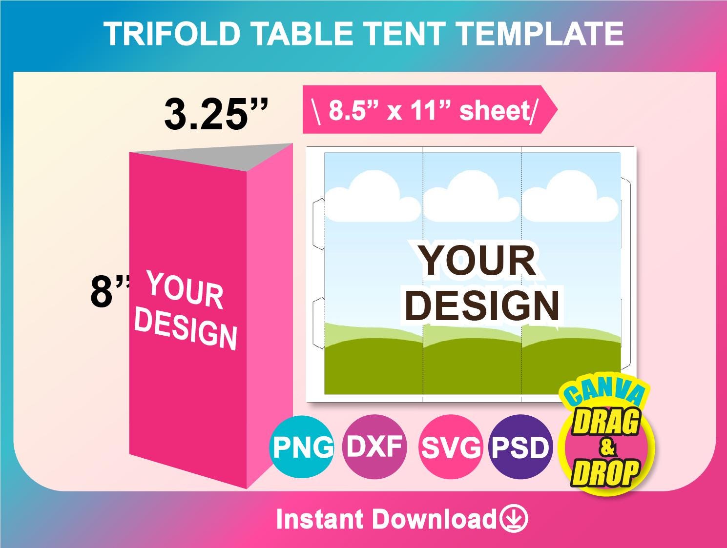 Triangle Table Tent Card Template, Tri-fold Food Label (digital ...