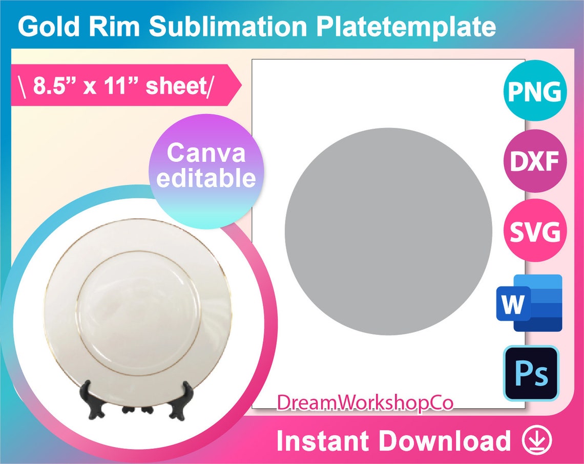 10 Plate With Gold Rim Sublimation Template SVG DXF - Etsy