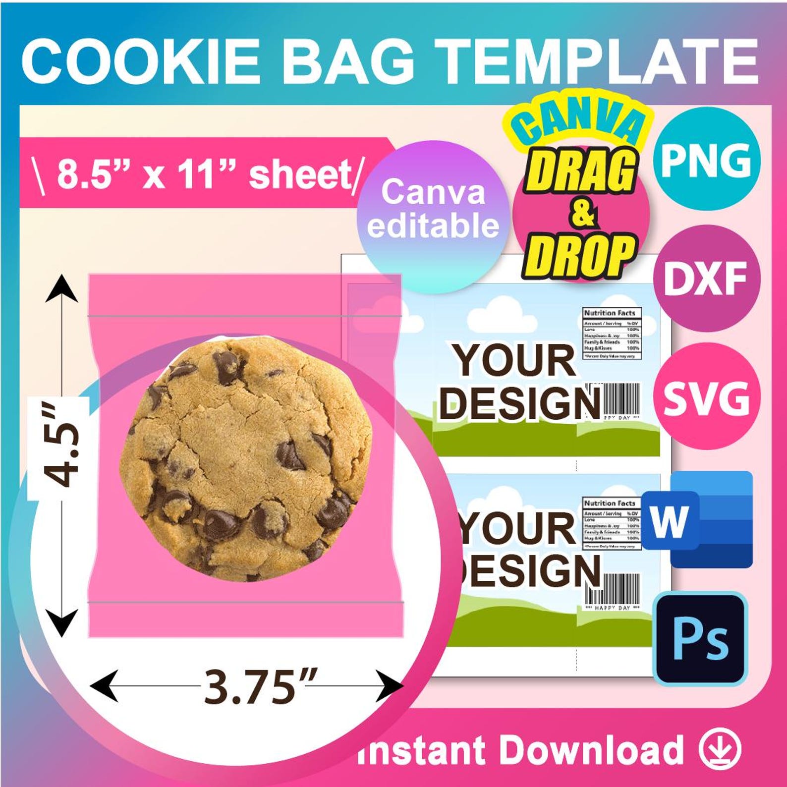 Cookie Wrapper Template: Canva, SVG, Dxf, Png, Digital Download, 8.5x11 ...