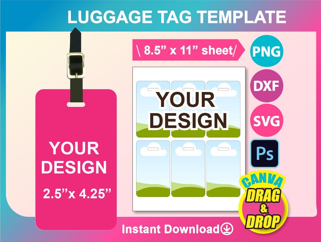Luggage Tag Template, Template for Sublimation, SVG, DXF, Canva, Ms ...