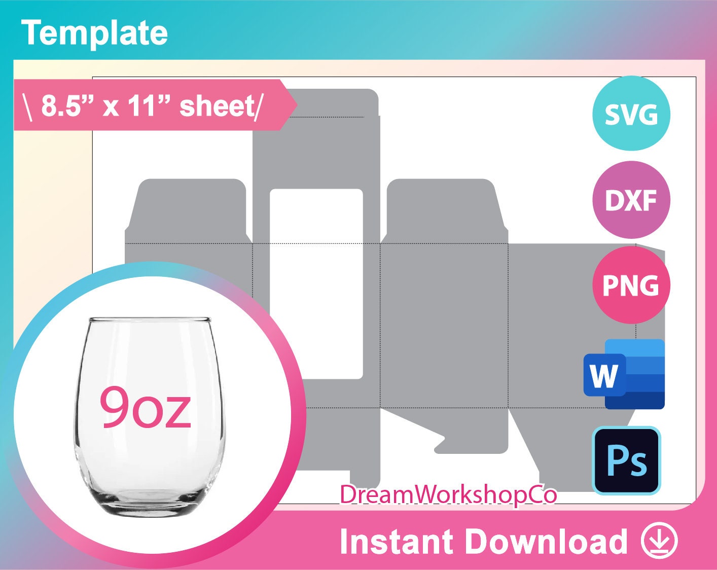 9oz Wine Glass Box Template Sublimation Ms word PSD PNG | Etsy