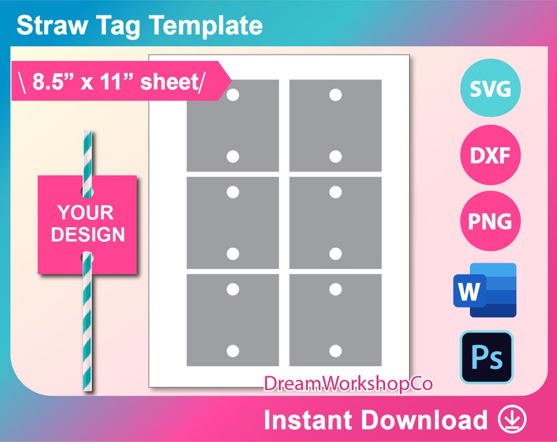 Straw Tag Template Straw Tag SVG Template Svg DXF Ms Word - Etsy
