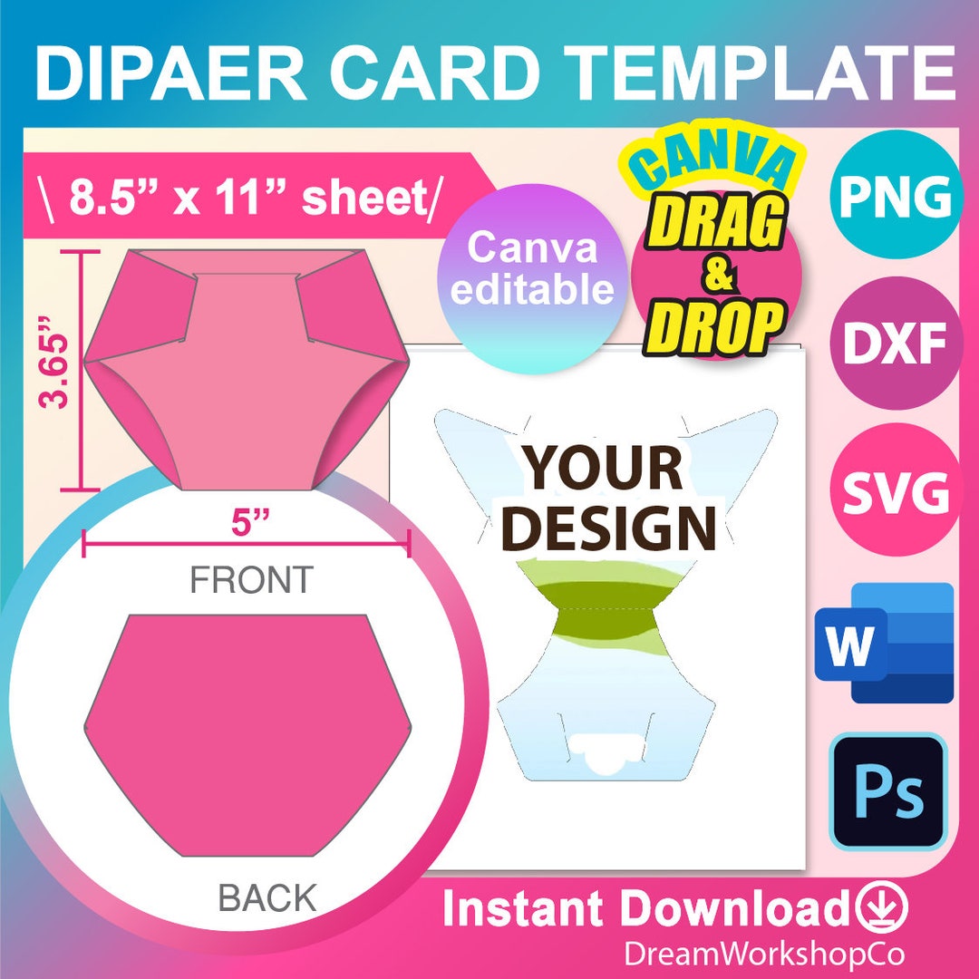 Diaper Card Template With Insert, SVG, DXF, Canva, Ms Word Docx, Png ...