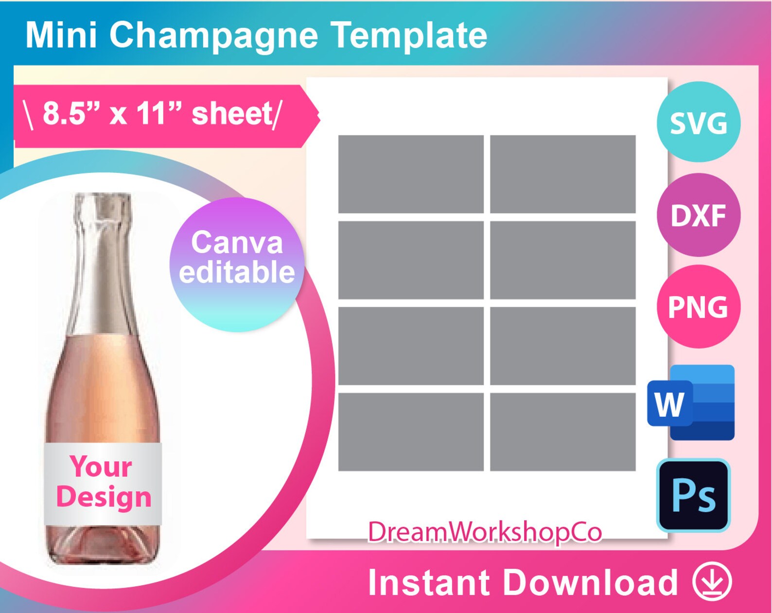 Mini Champagne Wine Bottle Label Template . Mini Champagne - Etsy