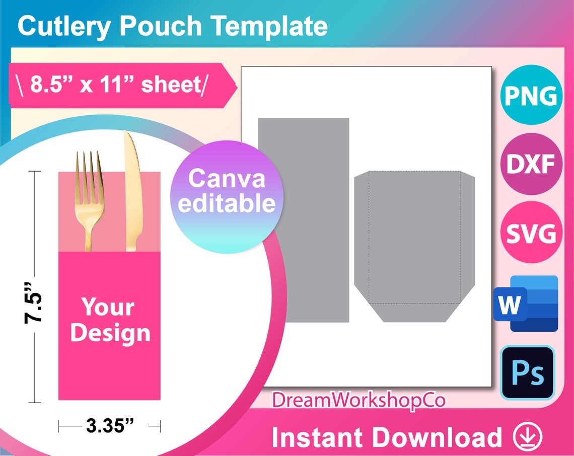 Cutlery Pouch Template Cutlery Set Template Cutlery Paper - Etsy