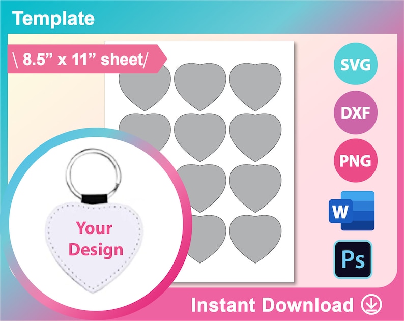 Heart Keychain Template Sublimation Template Bifold Wallet - Etsy