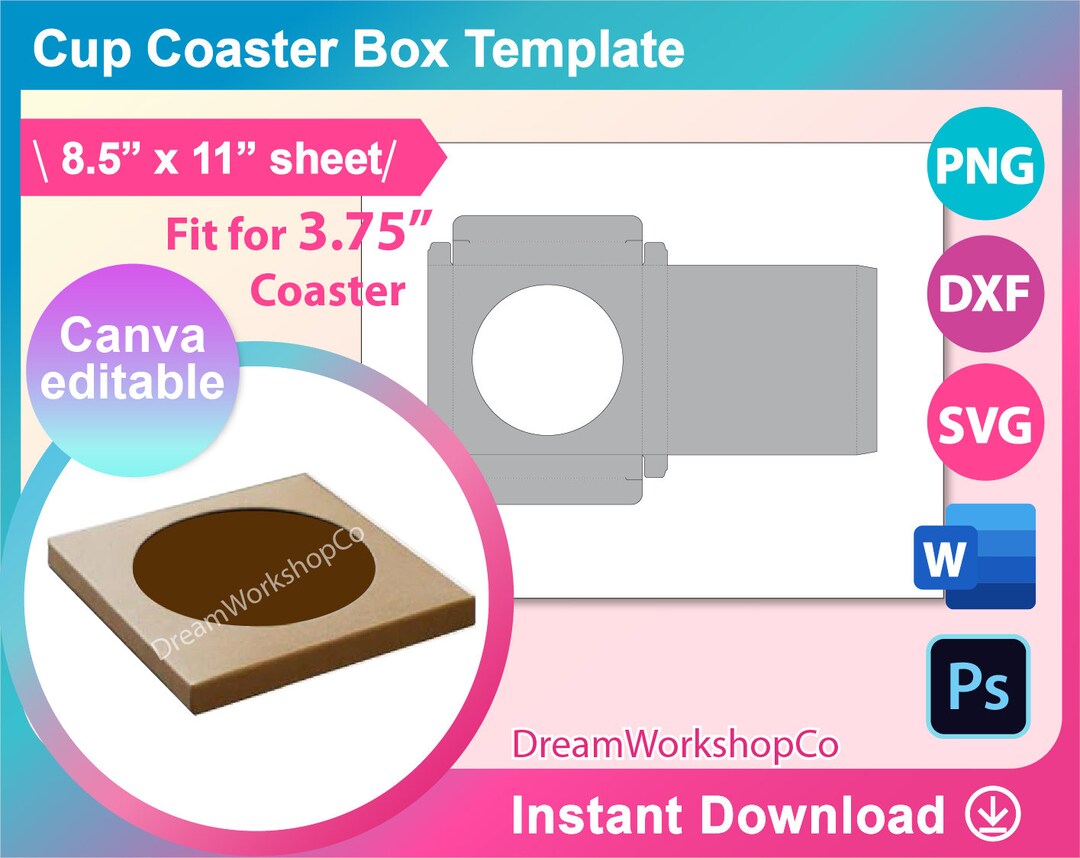 Cup Coaster Box Template, Cut Files, Cup Coaster Box Template SVG ...