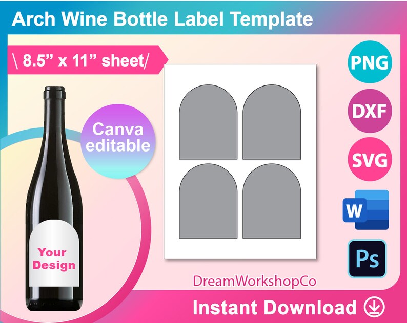 750ml Wine Label Template . Arch Shape Wine Bottle Labels - Etsy