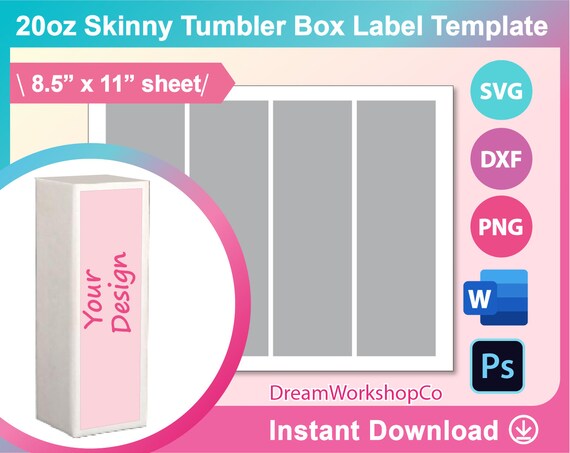 20oz Skinny Tumbler Box Label Template Gift Box Template | Etsy