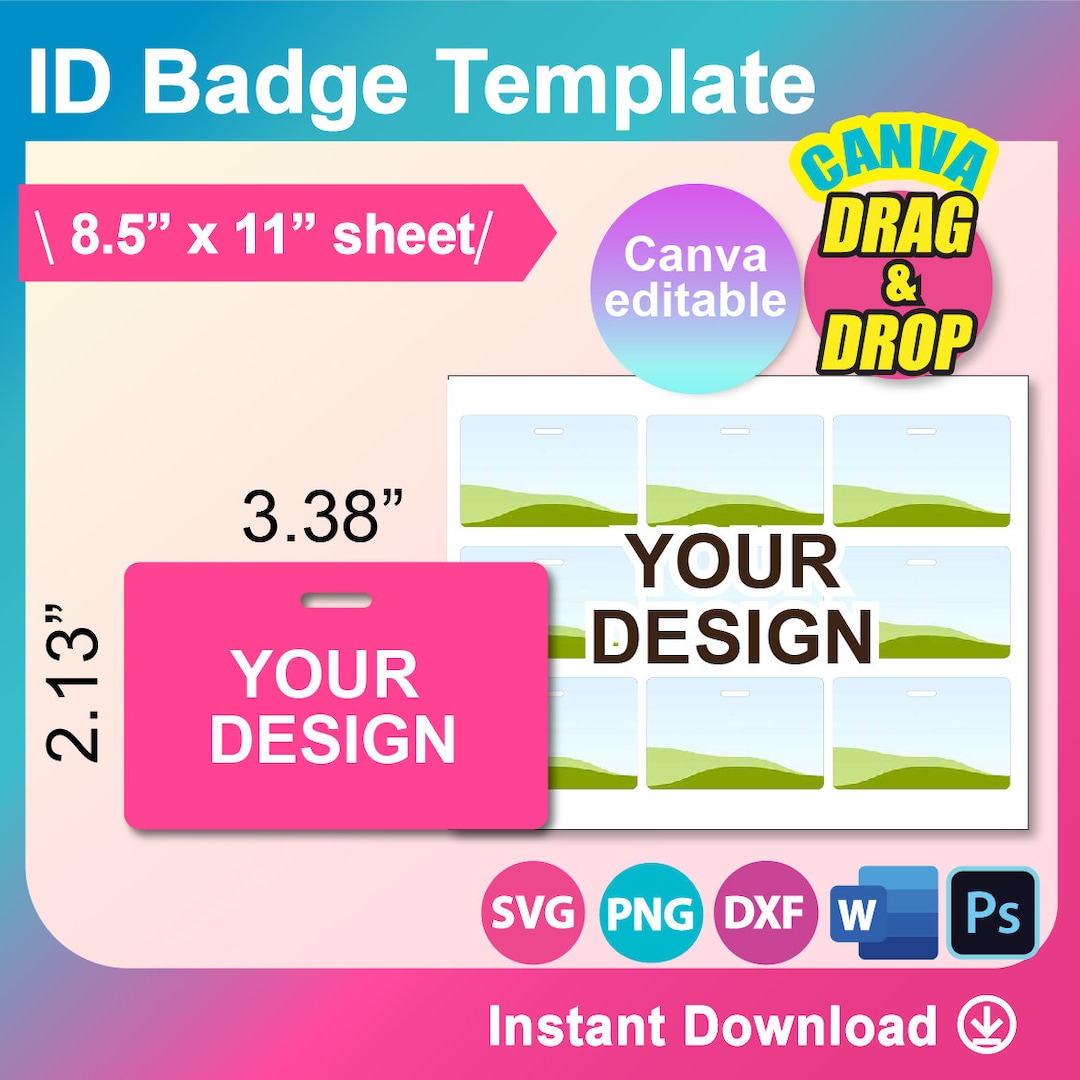 Badge Template, Id Badge Blank Template, SVG, Canva, DXF, Ms Word Docx ...