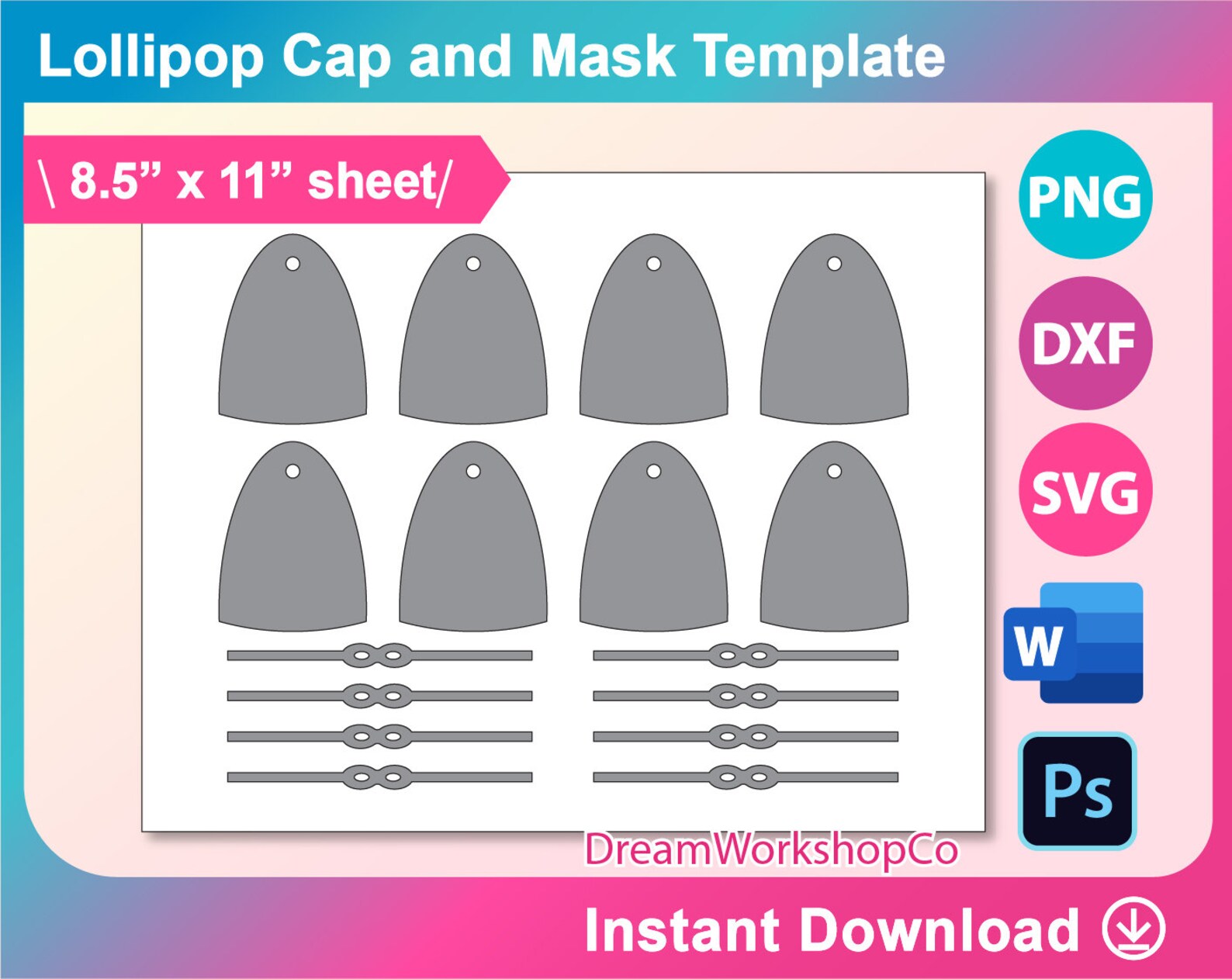 Lollipop Cap and Mask Template: Canva, SVG, PNG, PSD, Docx (digital ...