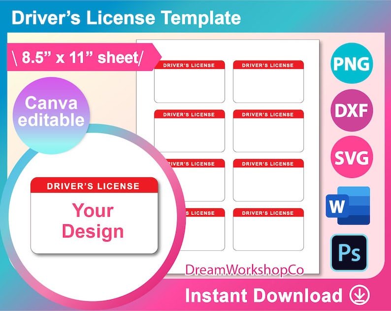 Driver's License Template SVG DXF Canva Ms Word Docx - Etsy