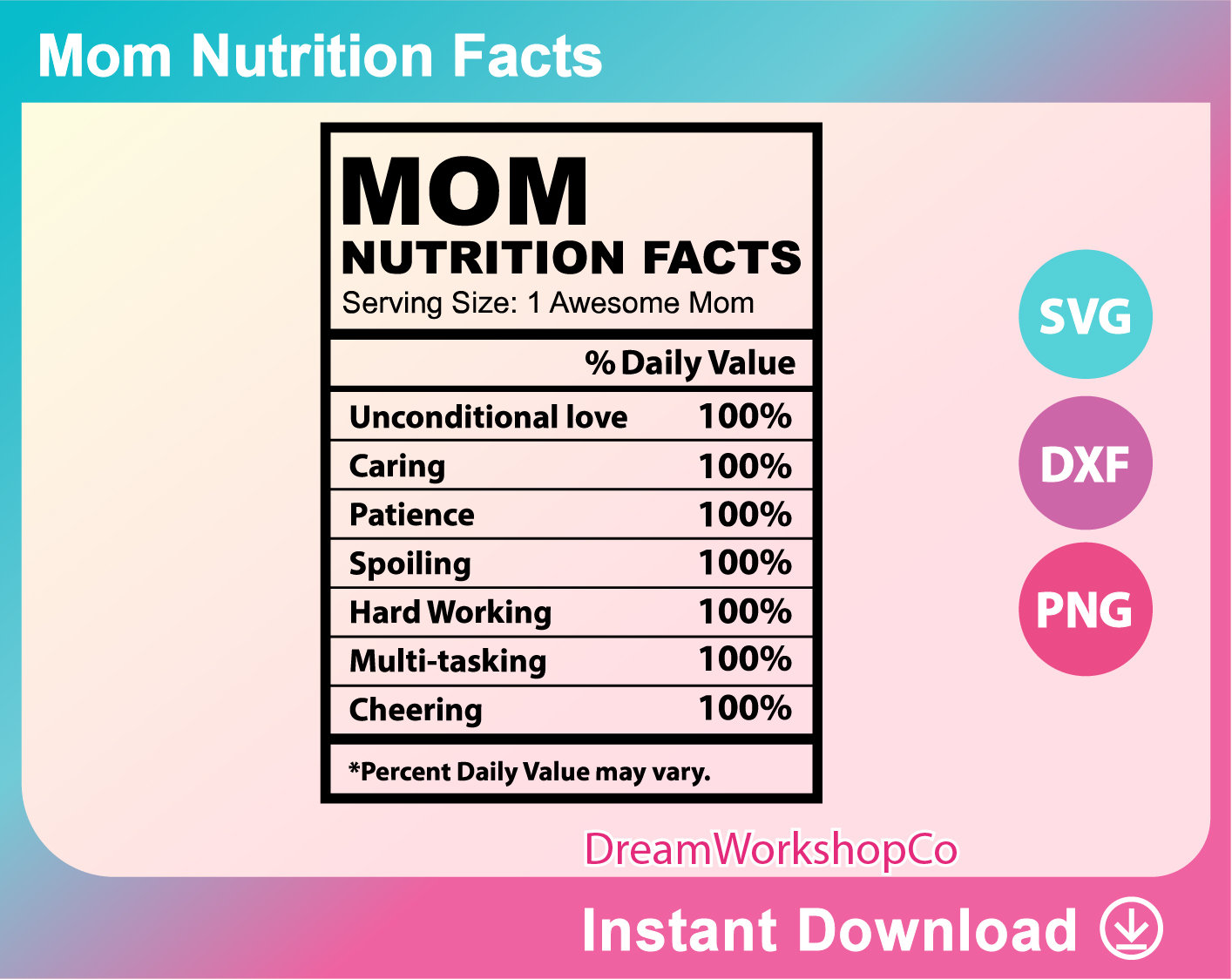 Mother Facts Mom Nutrition Facts Nutrition Facts SVG Dxf - Etsy