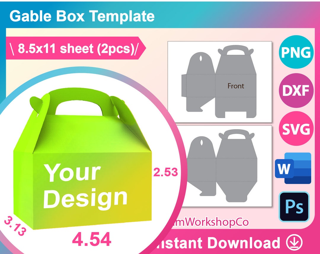 Gable Box Template Canva Cake Box Candy Box SVG DXF Ms - Etsy