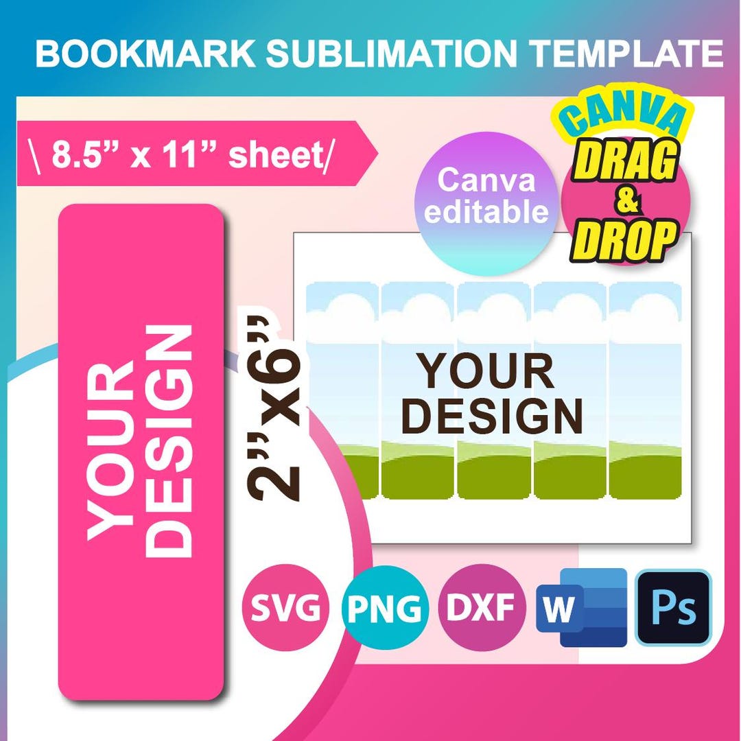 2"x6" Bookmark Template Sublimation, Bookmark Template SVG, DXF, Ms ...