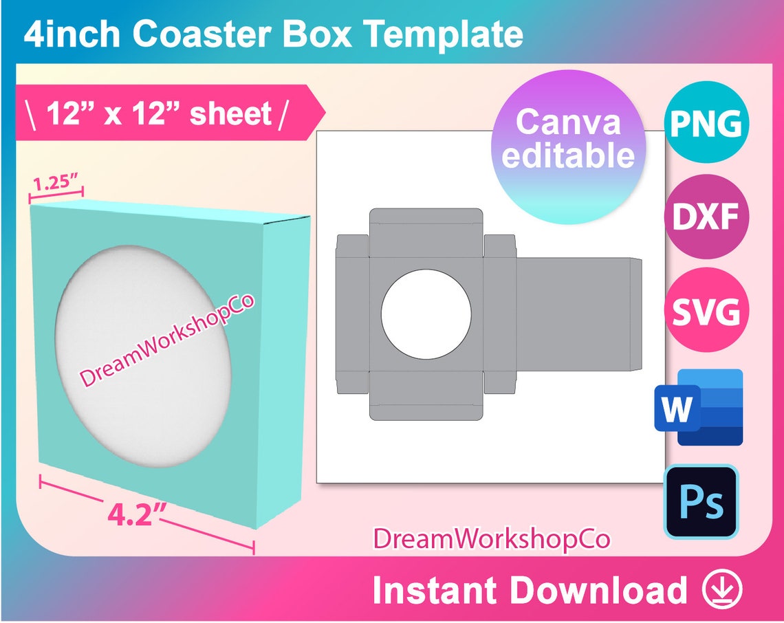 Cup Coaster Box Template Cut Files Cup Coaster Box Template - Etsy