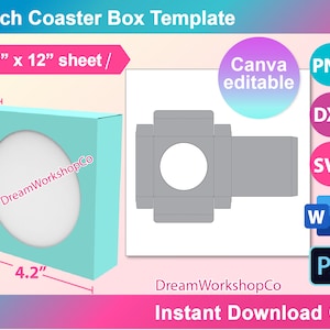Cup Coaster Box Template, Cut Files, Cup Coaster Box Template SVG, DXF ...