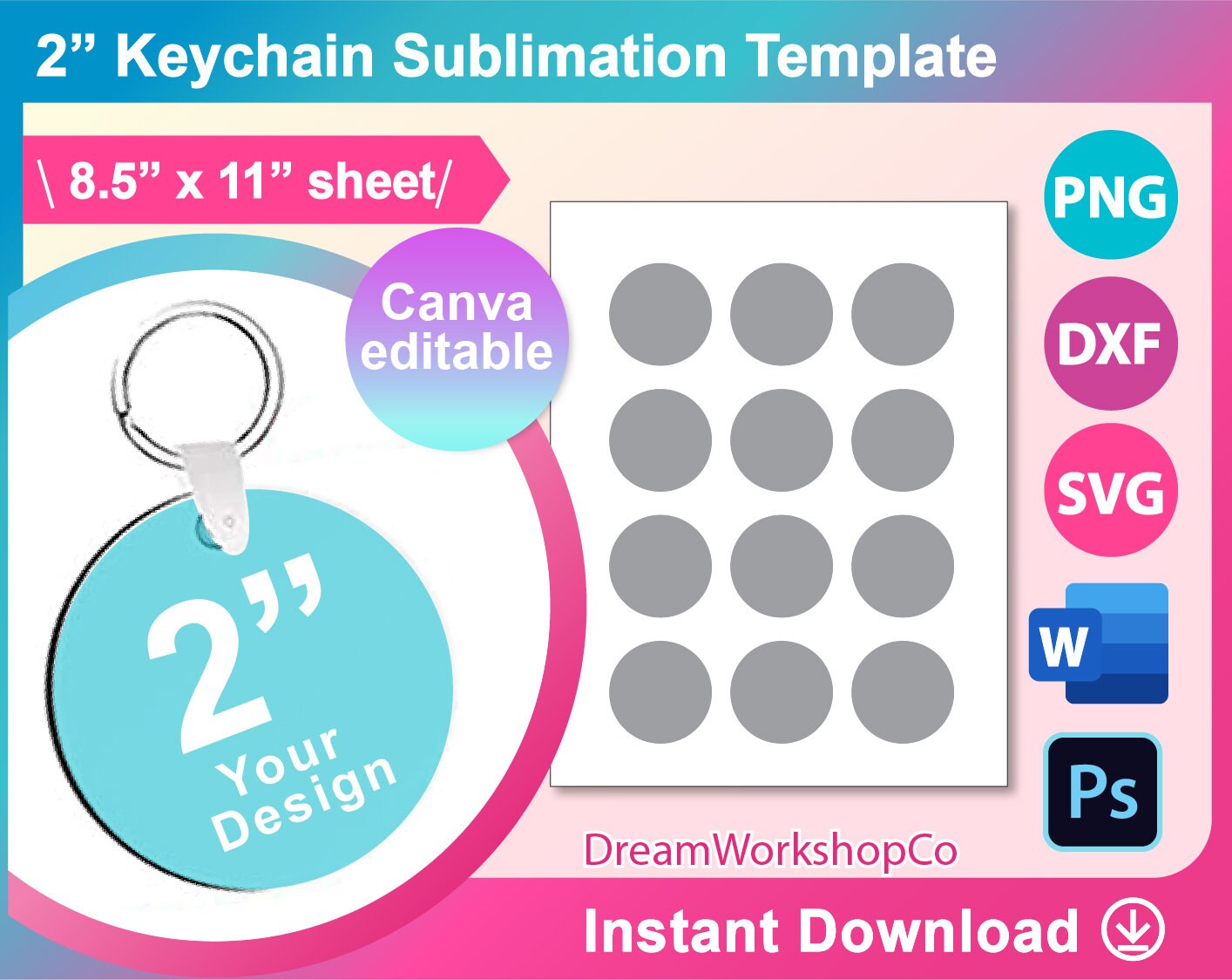 2 Circle Keychain Sublimation Template Sublimation - Etsy
