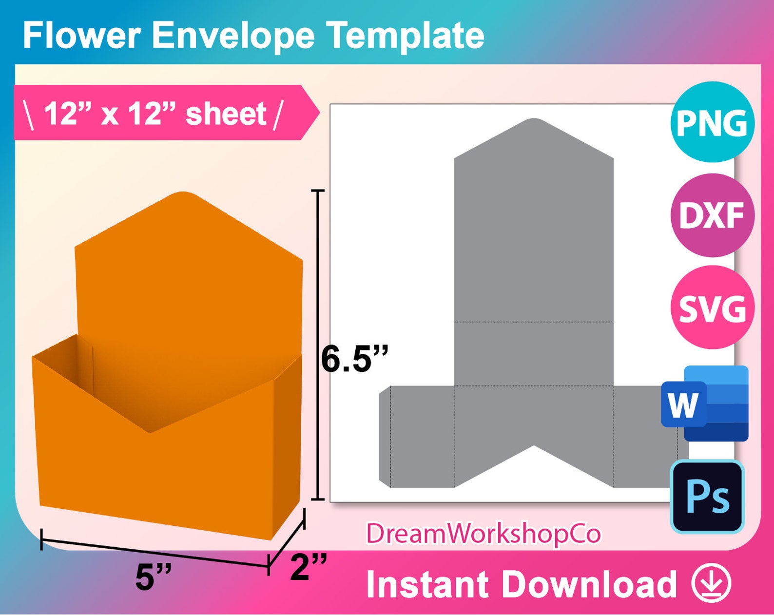 Flower Envelope Template Flower Envelope Box Template Blank - Etsy