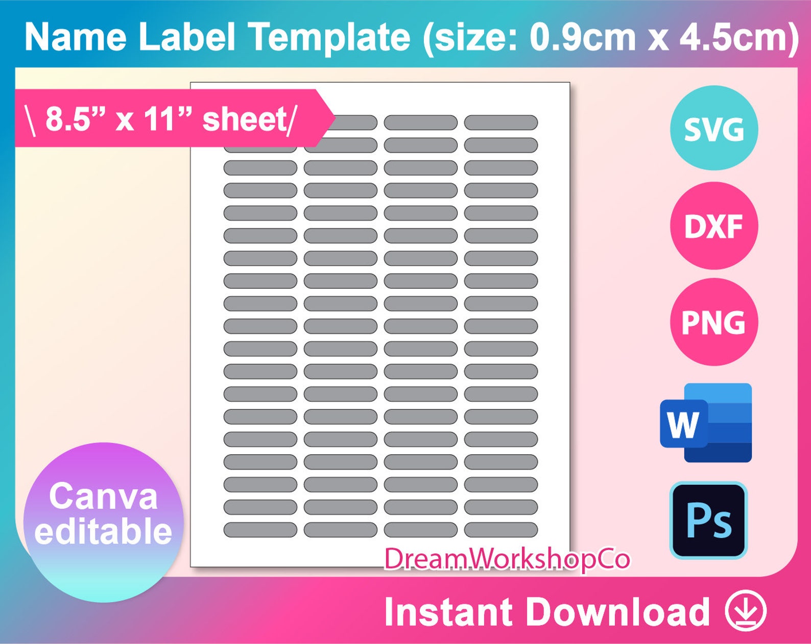 Name Label Template SVG DXF Canva Ms Word Docx Png Psd - Etsy
