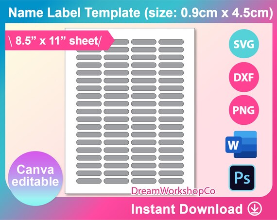 Name Label Template SVG DXF Canva Ms Word Docx Png Psd - Etsy