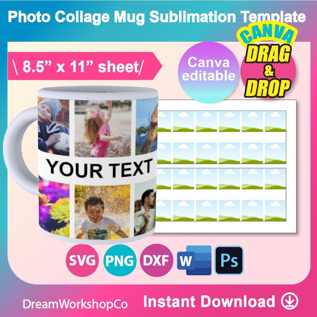11oz Mug Template, Photo Collage Mug Template, Sublimation Template ...