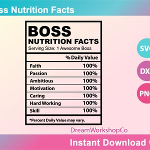 Boss Facts, Boss Nutrition Facts, Nutrition Facts SVG, Dxf, PNG Formats ...