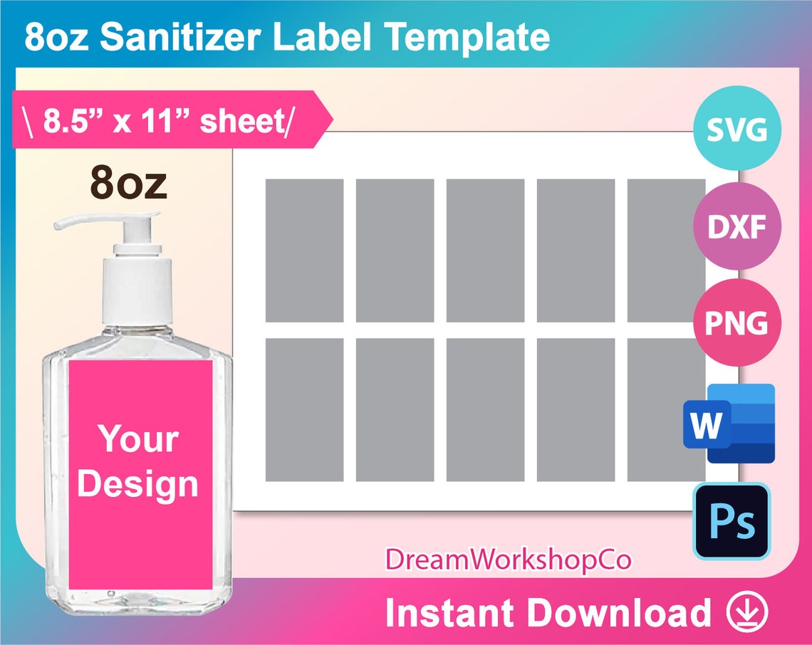 8oz Hand Sanitizer Label Template SVG DXF Ms Word DOCX - Etsy