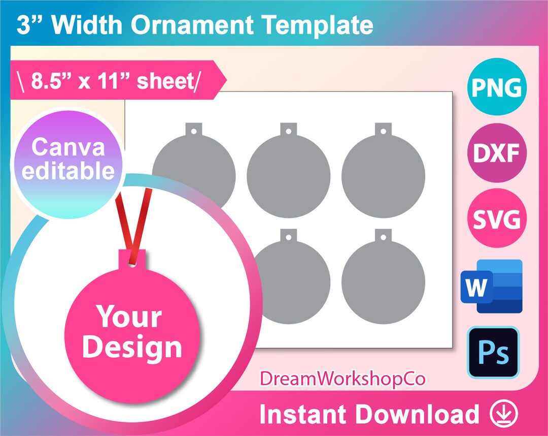 3 Round Bauble Ornament Template, Air Freshener Template, SVG, DXF ...
