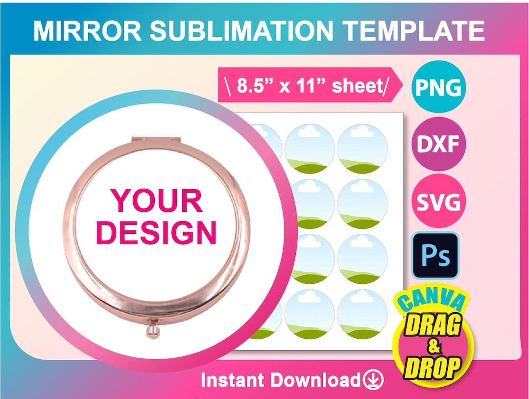 Compact Mirror Sublimation Template, SVG, Canva, DXF, DOCX, Png, Psd, 8 ...