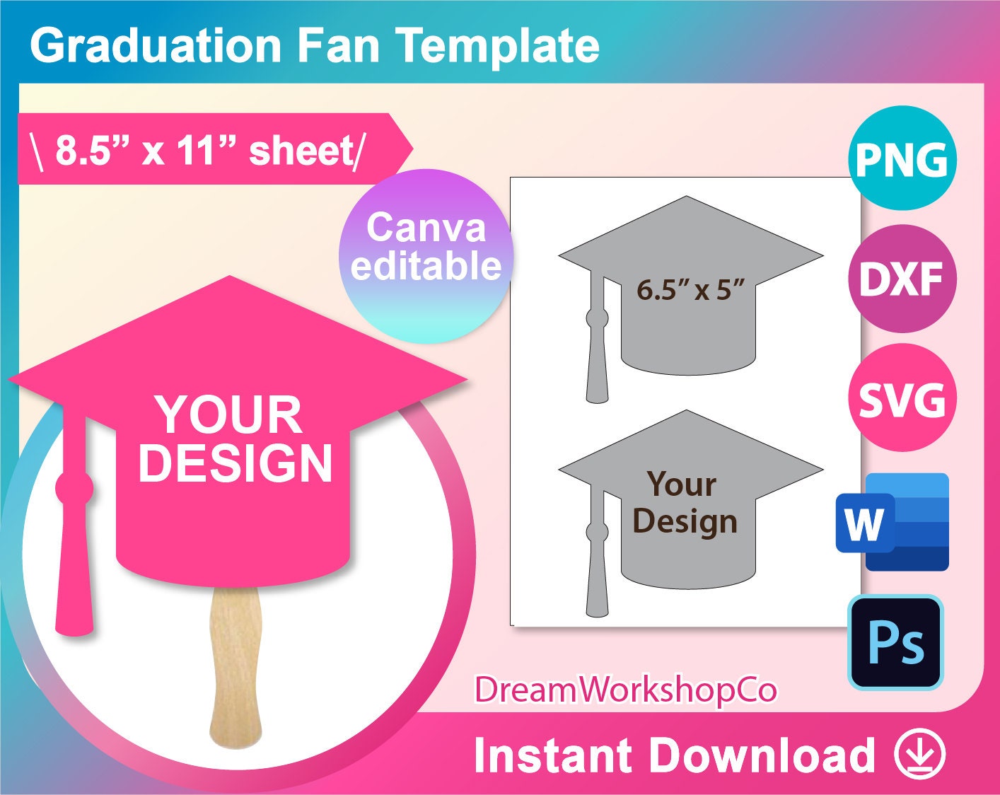 Graduation Paddle Fan Template PSD SVG DXF Canva Ms Word - Etsy Ireland