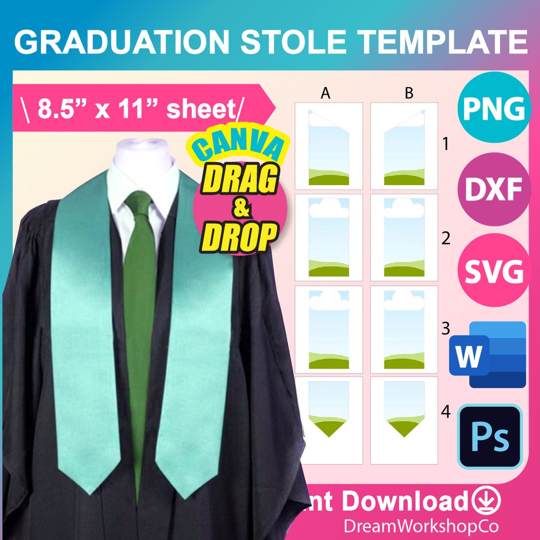 70" Stole Template, Graduation Stole Template, Stole Template SVG PSD ...