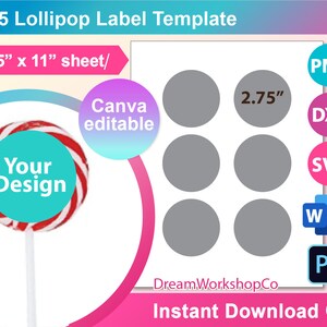 Lollipop Label Template: Canva, SVG, Dxf, Png, Digital Download, 8.5x11 ...