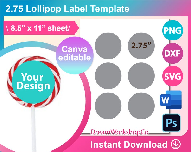 Plantilla de etiqueta Lollipop SVG DXF Canva Ms Word Docx - Etsy España