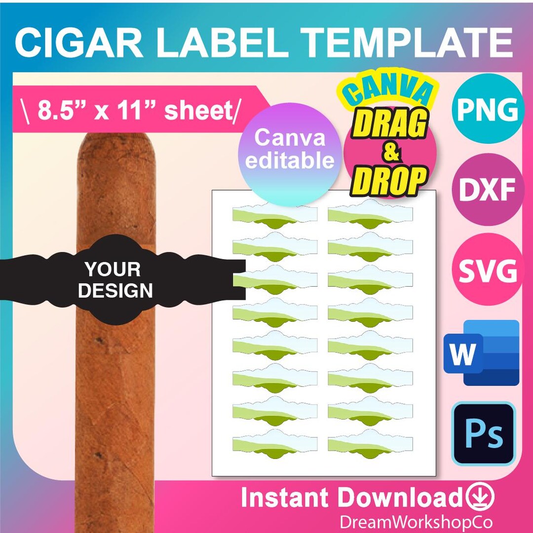 Cigar Wrapper Template, Cigar Label Template, SVG, Canva, DXF, Ms Word Docx, Png, Psd, 8.5x11 ...