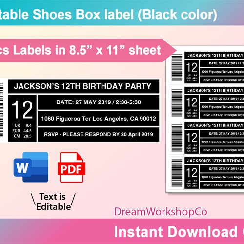 Shoe Box Label Template PDF Printable Instant Download - Etsy