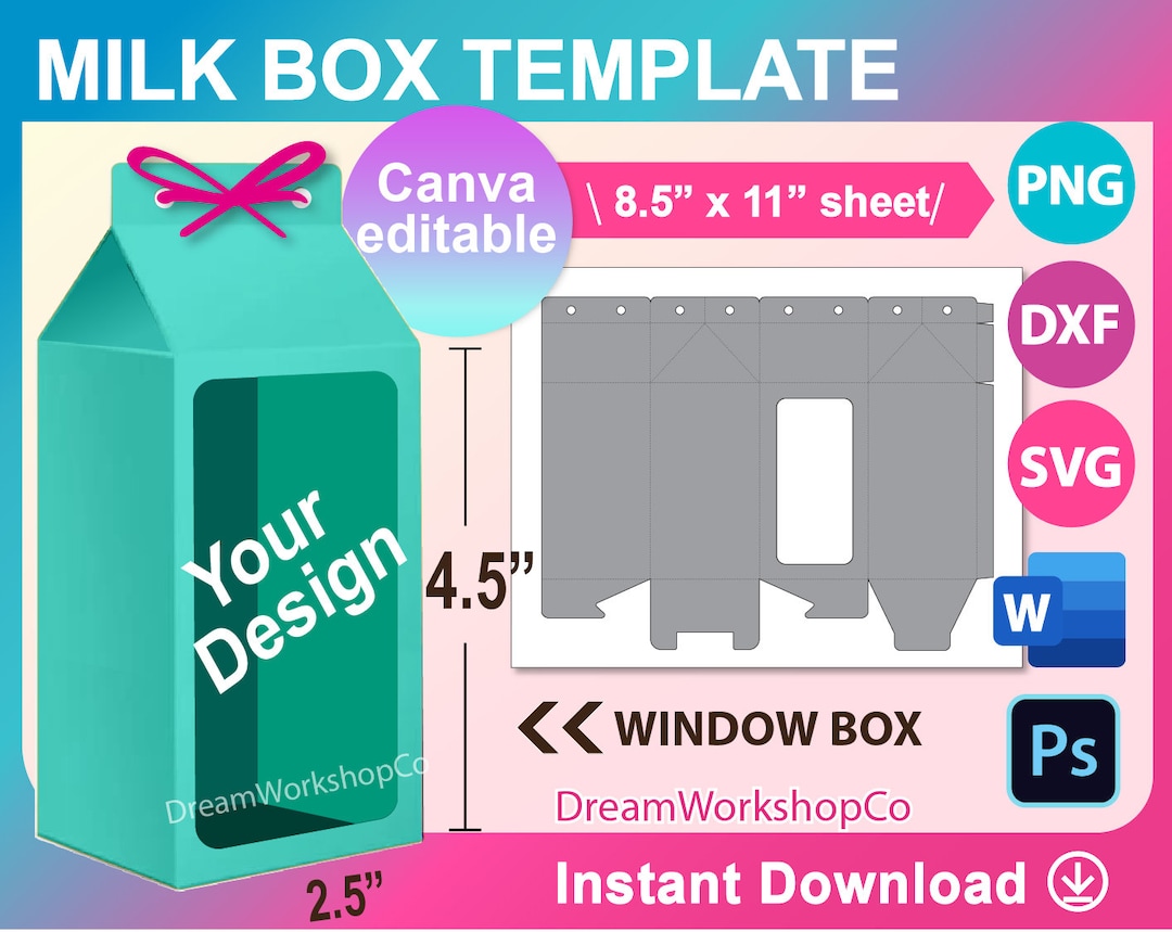 Milk Box Template, Milk Carton Template, Window Box Template, SVG, DXF ...