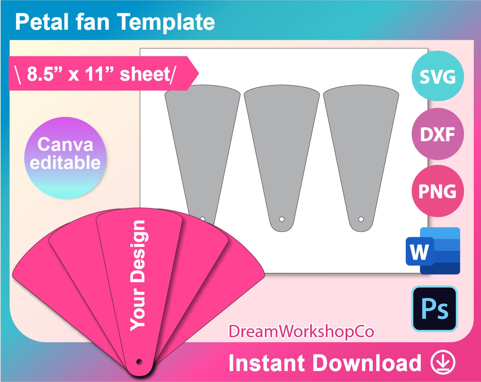Petal Fan Wedding Fan Paddle Fan Template PSD SVG DXF - Etsy