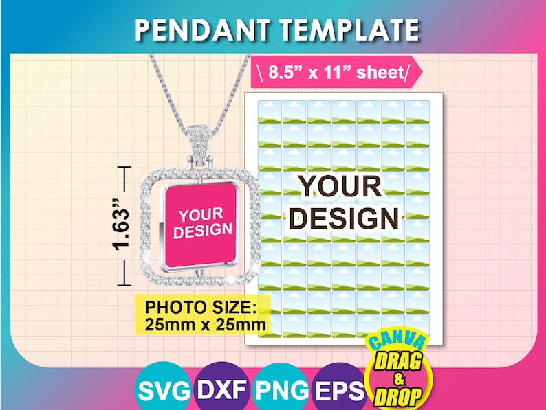 Square Pendant Sublimation Template, Canva, SVG, DXF, Png, Psd, 8.5"x11 ...