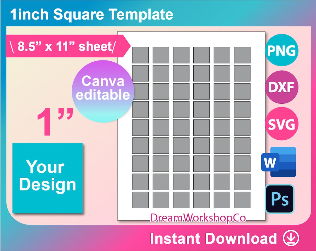 1inch Square Template, SVG, DXF, Canva, Ms Word Docx, Png, Psd, 8.5"x11 ...