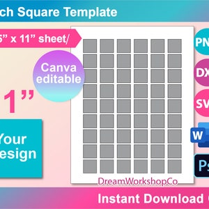 1inch Square Template, SVG, DXF, Canva, Ms Word Docx, Png, Psd, 8.5"x11 ...