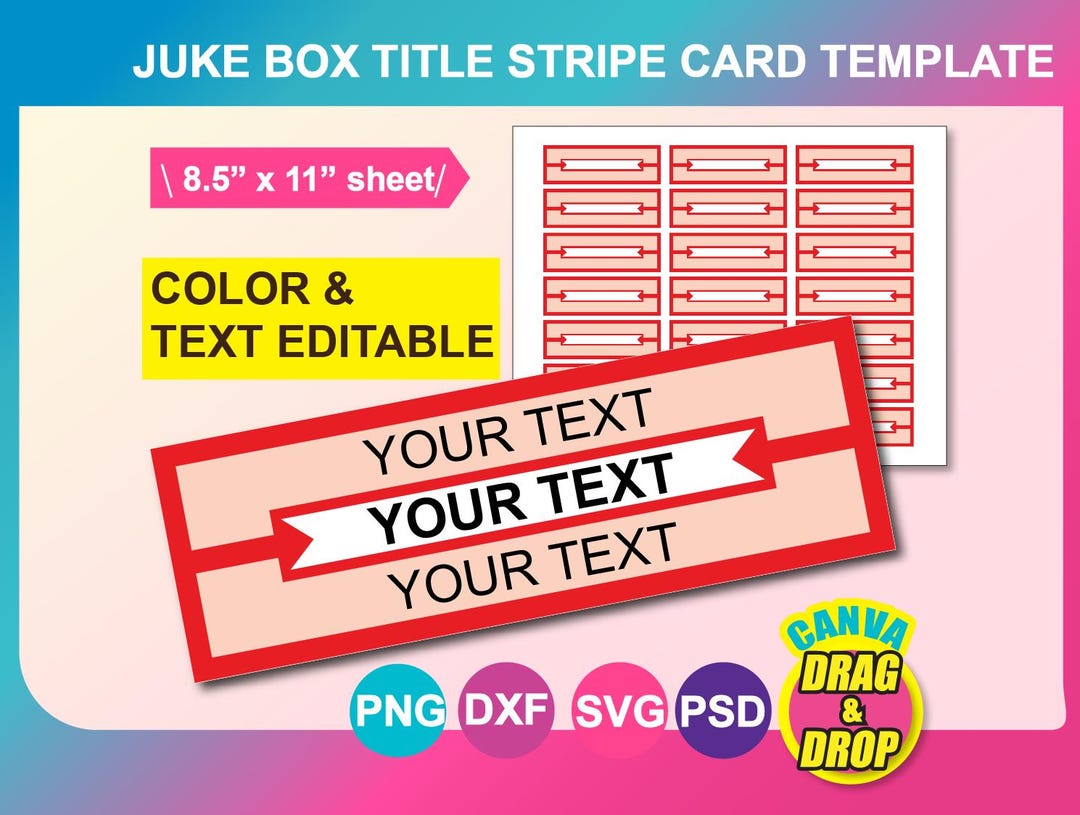 Jukebox Title Strip Template, Canva Editable 3"x1" Labels (digital ...