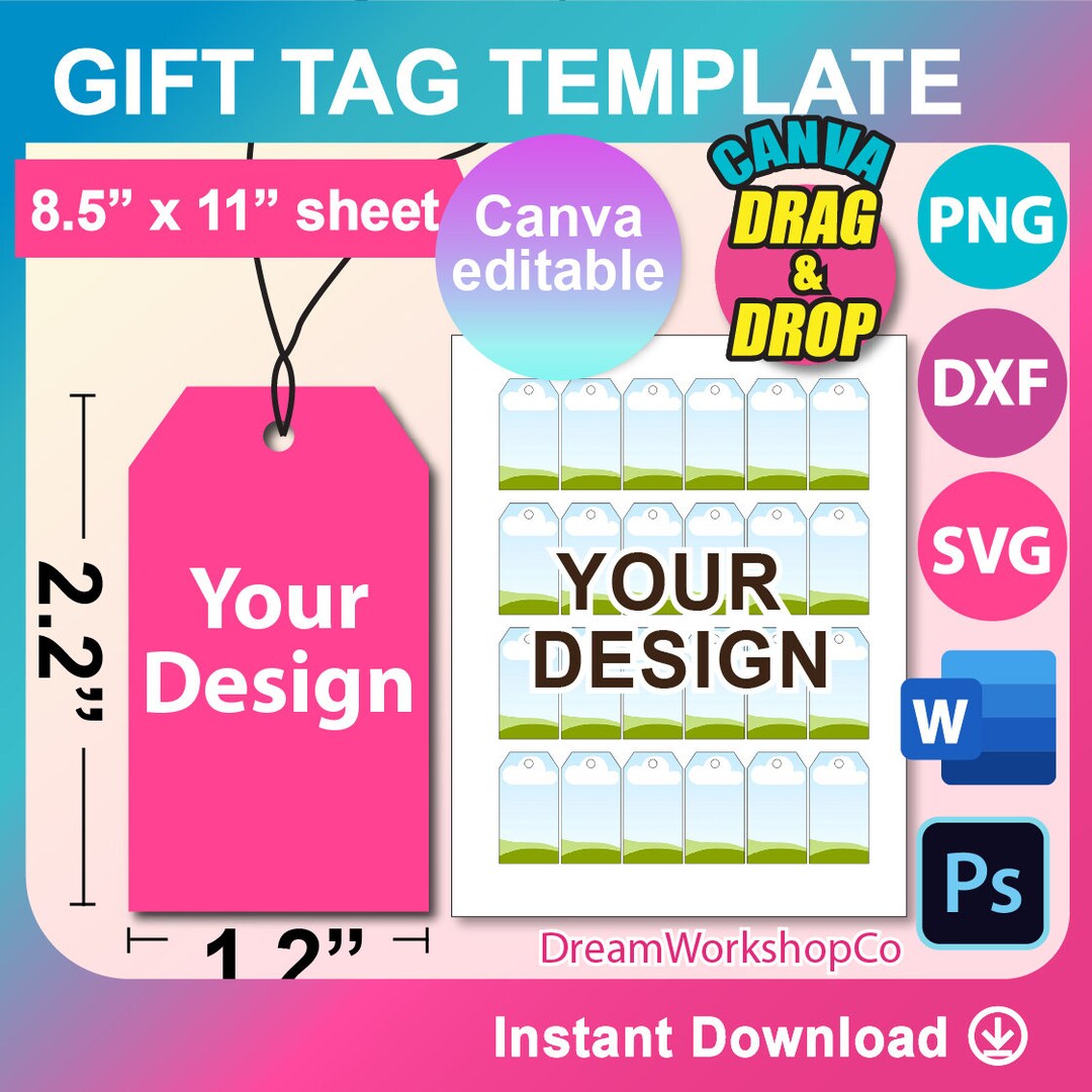 Gift Tag Template, SVG, DXF, Ms Word Docx, Canva, Png, Psd, 8.5"x11 ...