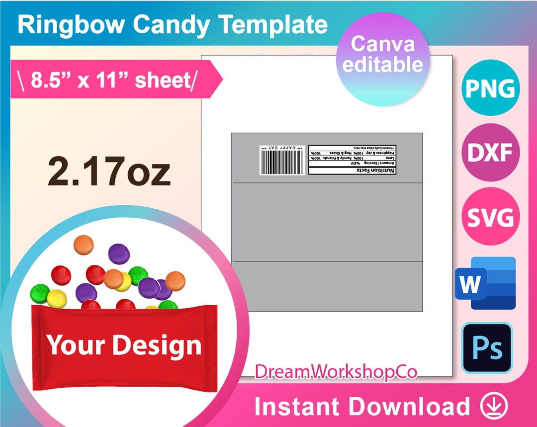 2.17oz Rainbow Candy Template, Treat Bag Template, Candy Treat Bag ...