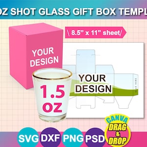1.5oz Shot Glass Gift Box Template, Canva, SVG, PNG (instant Download ...