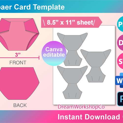Diaper Card Template SVG DXF Canva Ms Word Docx Png Psd - Etsy